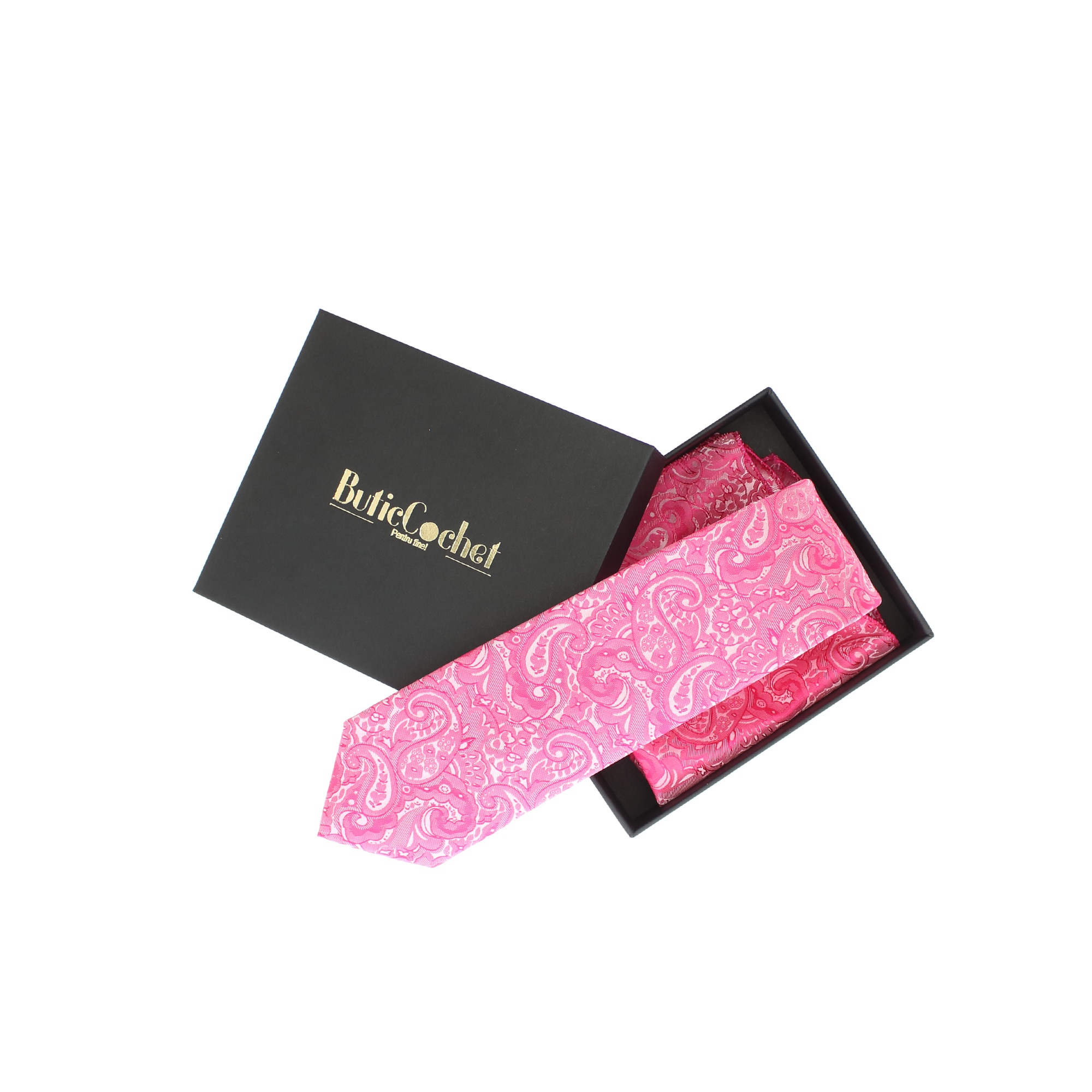 Set cravata si batista, Buticcochet, din material sintetic, 148 x 6 cm ...