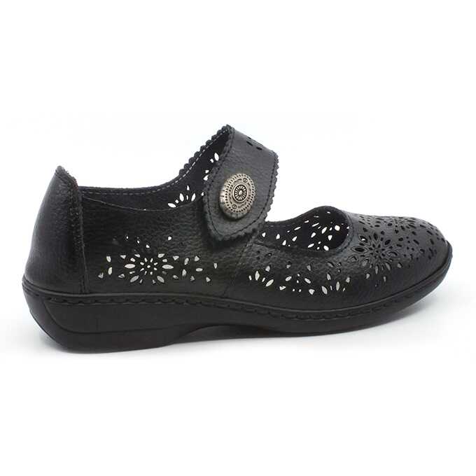Pantofi din piele, Maria Conti, cu scai, cu bareta decorata, Negru, 39 ...
