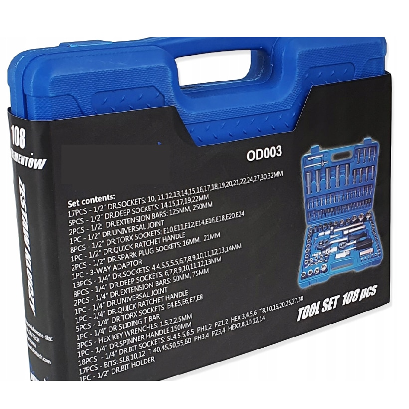 Set trusa 108 piese, tubulare in 6 colturi cromate cu chlichet si ...