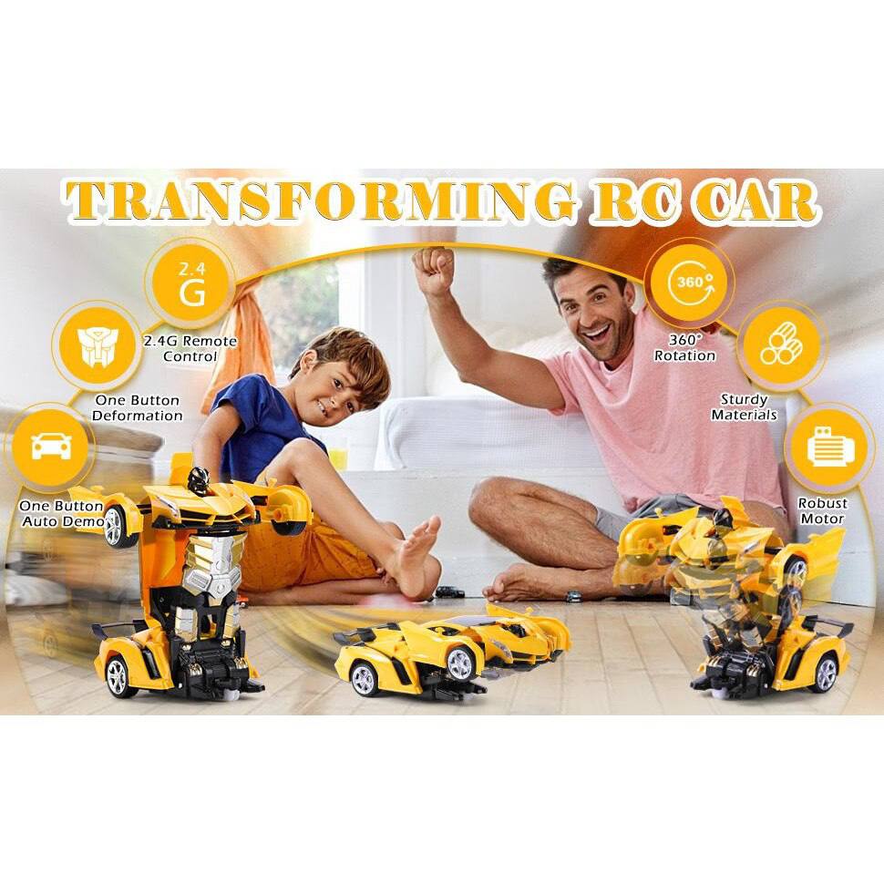 Masina Robot cu telecomanda 2 in 1 Galben - eMAG.ro