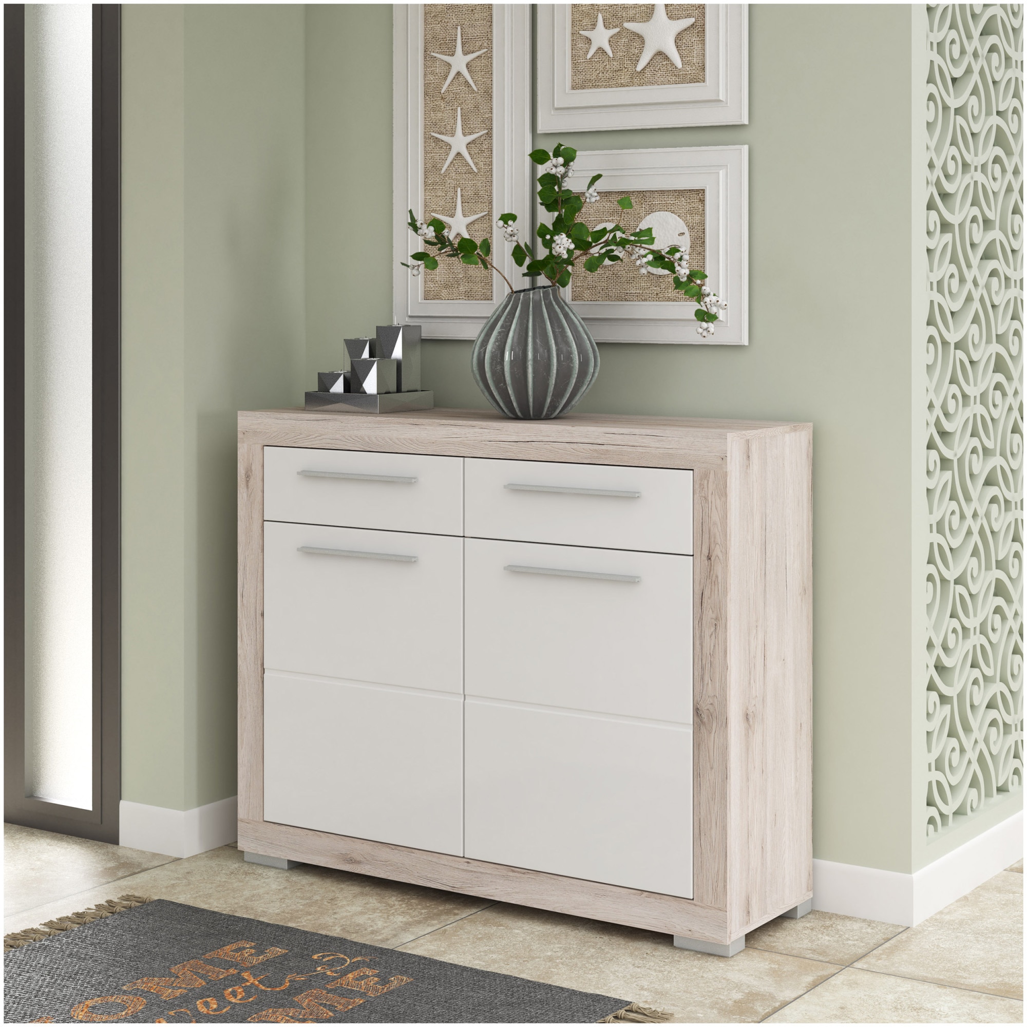 Forte Attrus cipőtároló szekrény, mérete 118,6x36,3x96,9, homoki tölgy ...