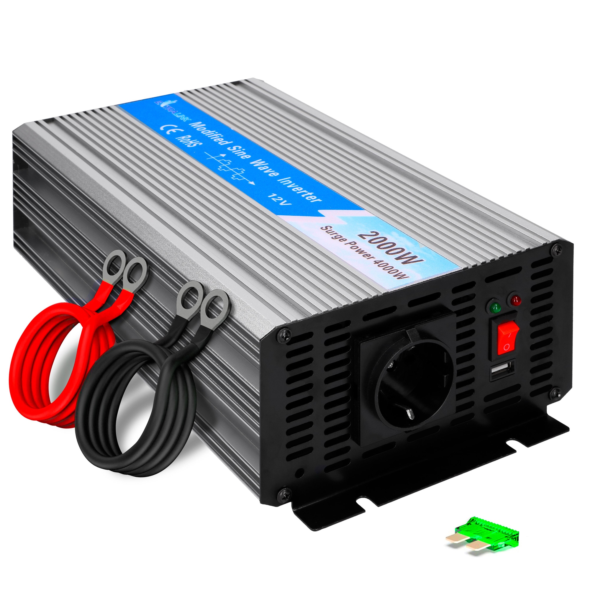 EXTRALINK Invertor 12V la 230V Modificat Sinsus 2000W 4000W varf - convertor de tensiune cu USB ...