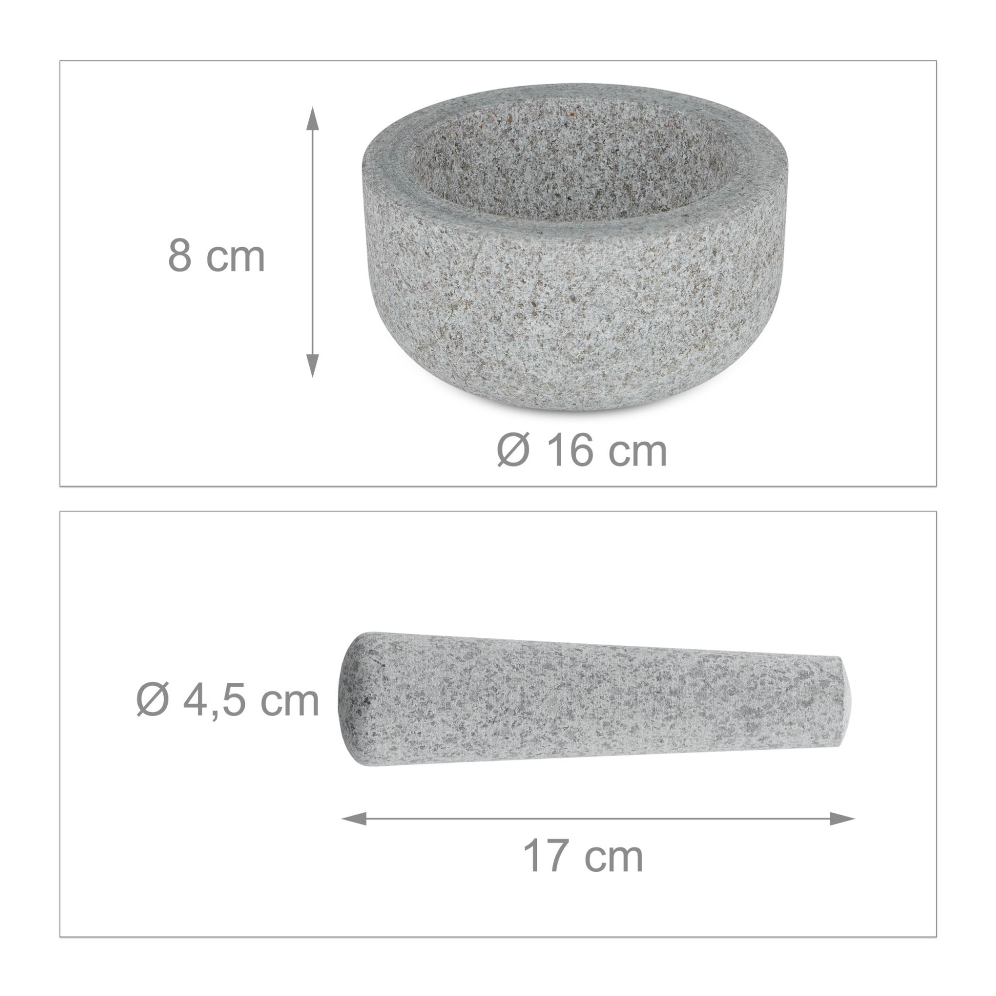 Mojar cu pistil, granit, gri, 8 x 16 cm - eMAG.ro
