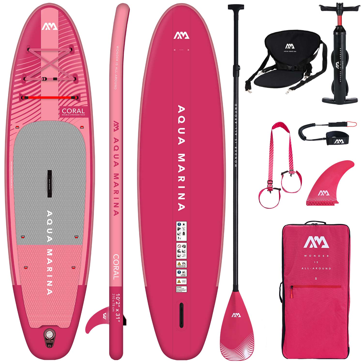 Set placa gonflabila SUP Aqua Marina CORAL 10'2" BT-23COPR Raspberry ...