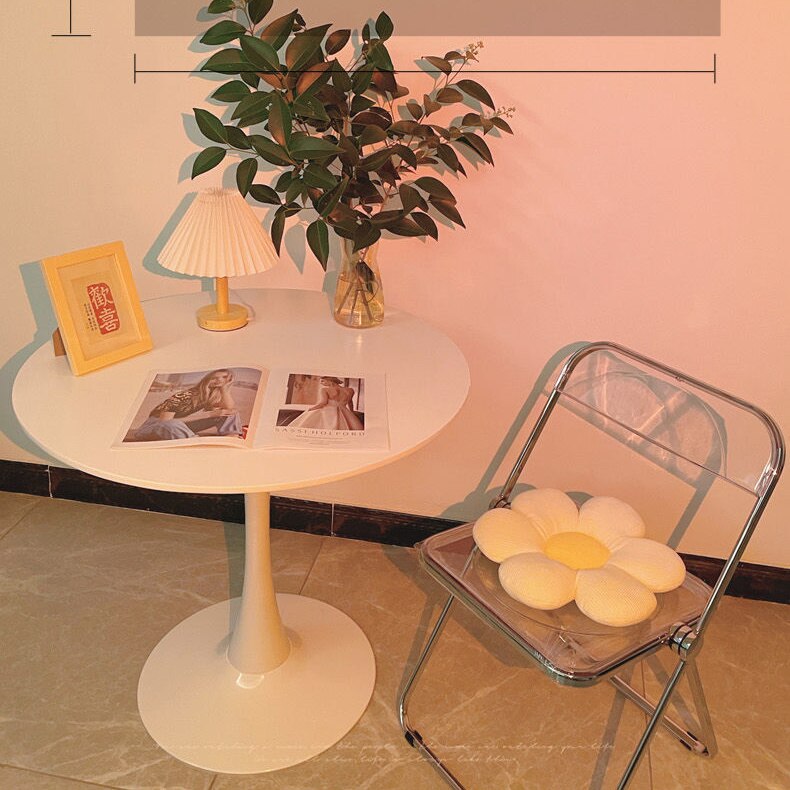 Masa laterala rotunda pentru cafea, minimalista si eleganta, alb lucios ...