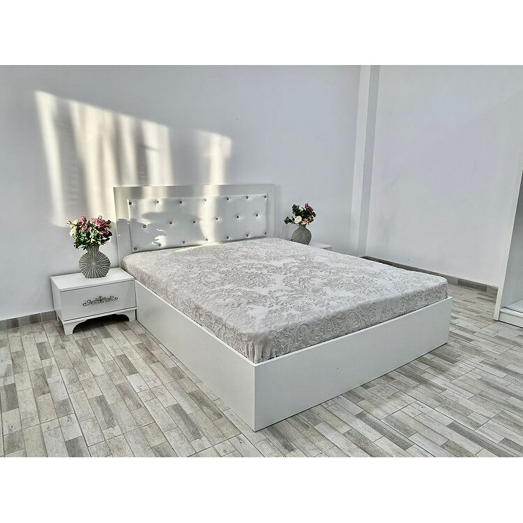 Set Pat COD101 cu Noptiere, Alb, 160x200cm, suport saltea inclus - eMAG.ro