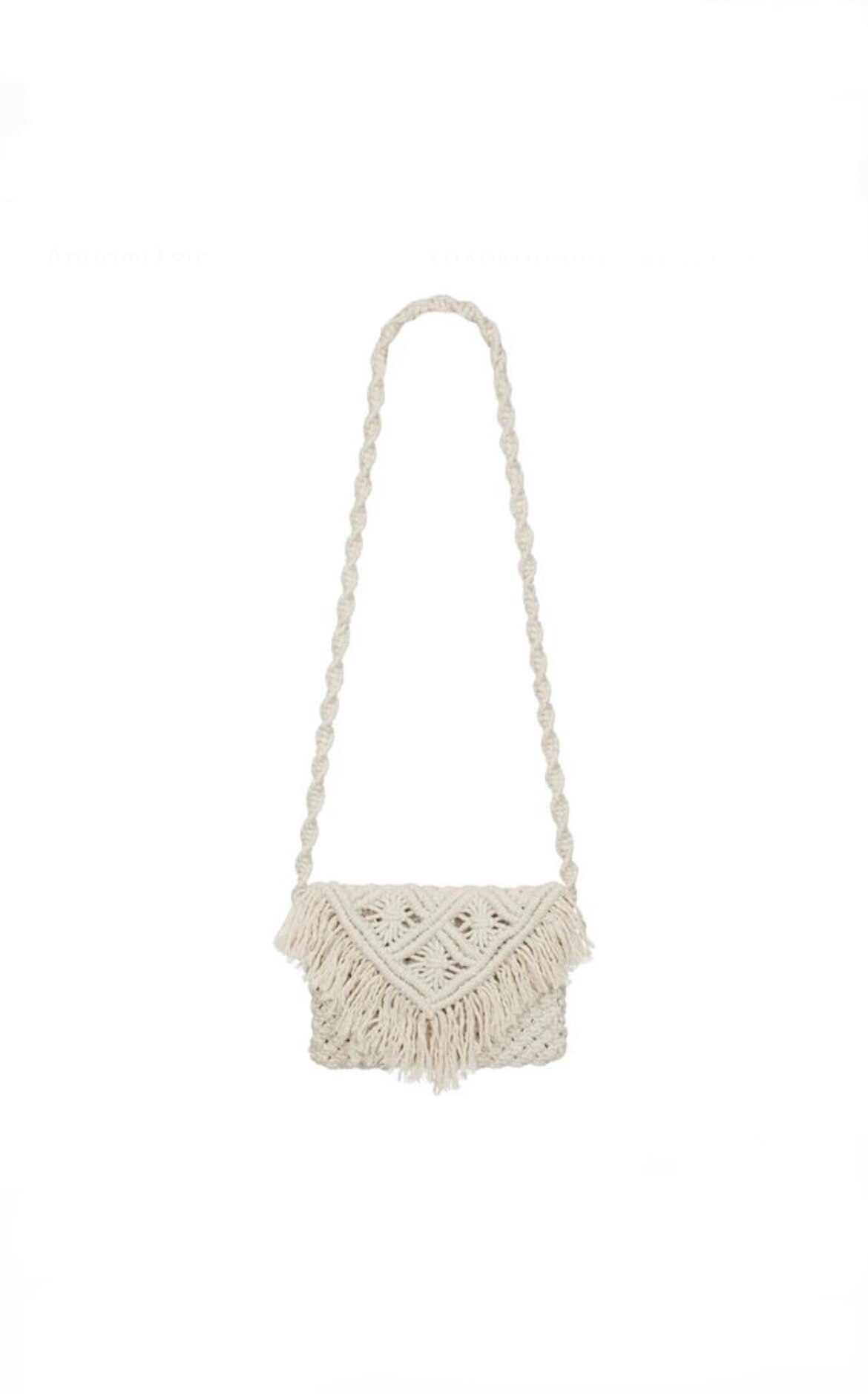 Geanta de vara crossbody din bumbac alb murdar cu tesatura macrame si ...