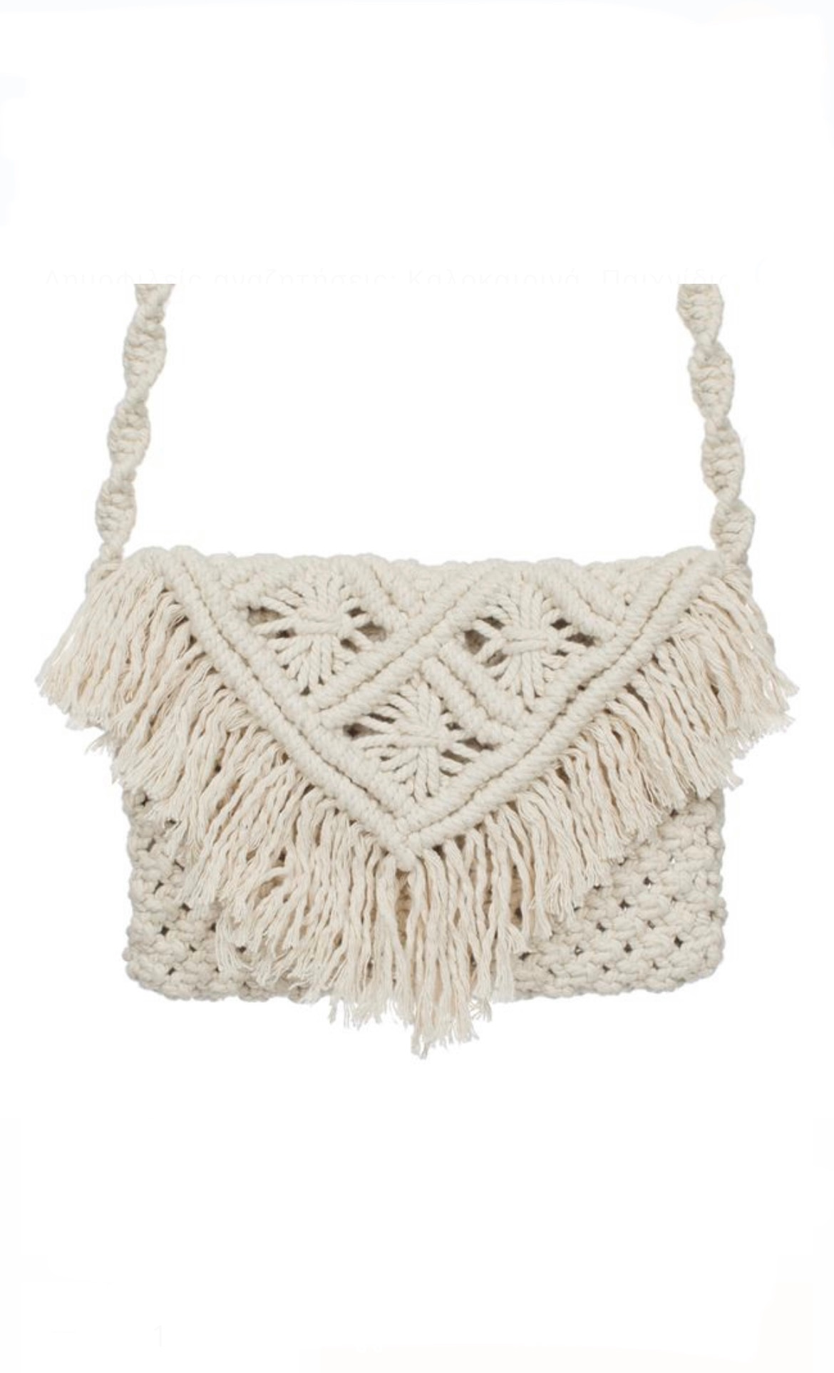 Geanta de vara crossbody din bumbac alb murdar cu tesatura macrame si ...