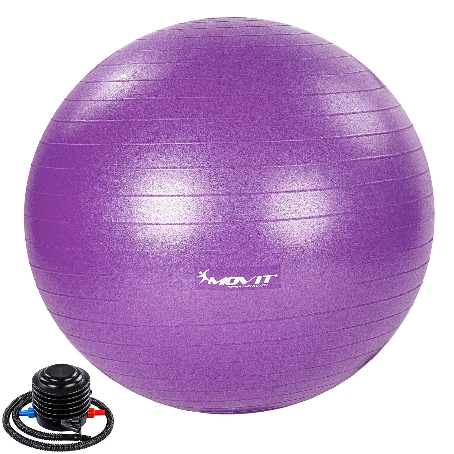 Minge de exercitii, MOVIT®, cu pompa de picior, 65 cm, violet - eMAG.ro