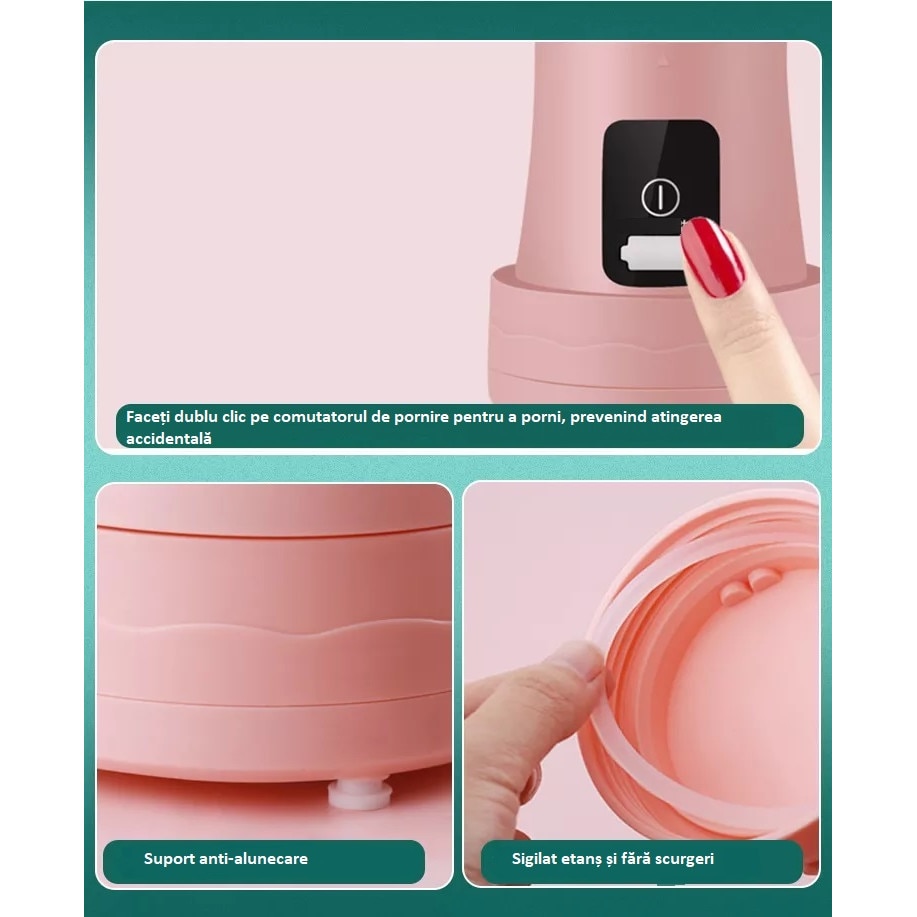 Blender pliabil InteliRO, portabil, 13-29cm, 450ml, 70W, 6 lame, sala, birou, calatorii ...