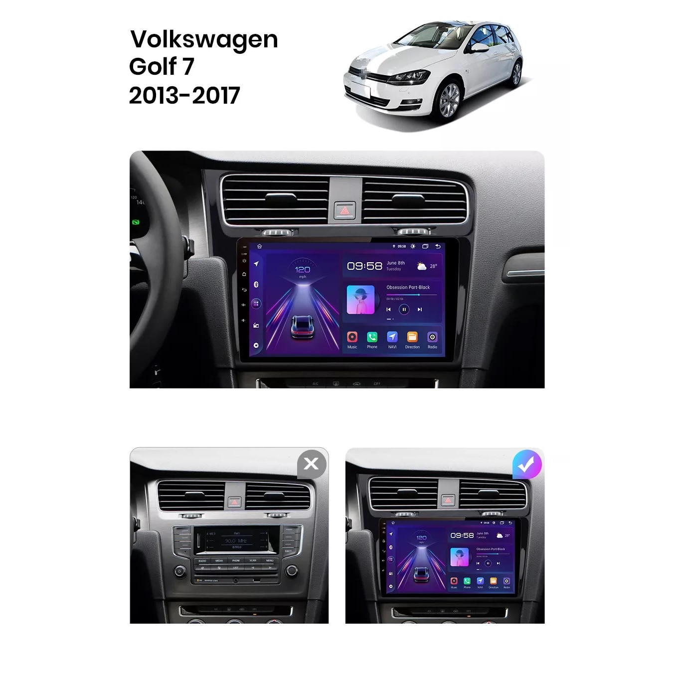 Navigatie Volkswagen Golf 7, Android 12, 8GB RAM 128GB, Ecran QLED ...
