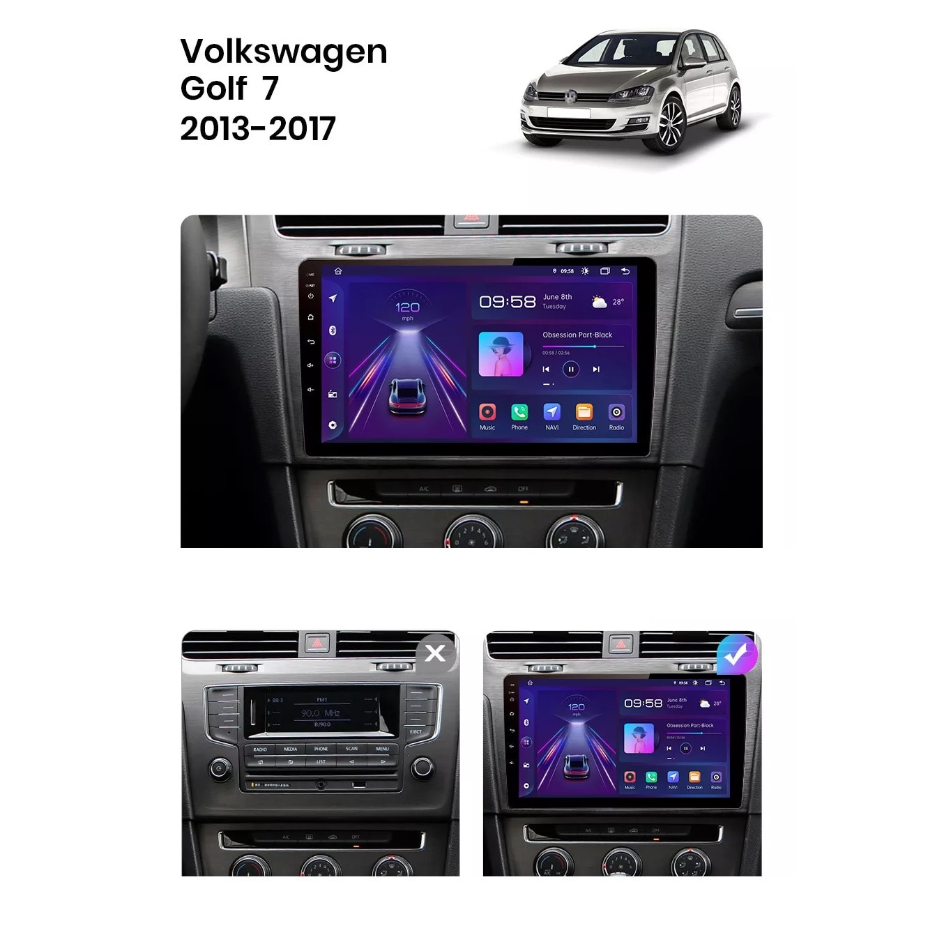 Navigatie Volkswagen Golf 7, Android 12, 4GB RAM 64GB, argintiu, google ...