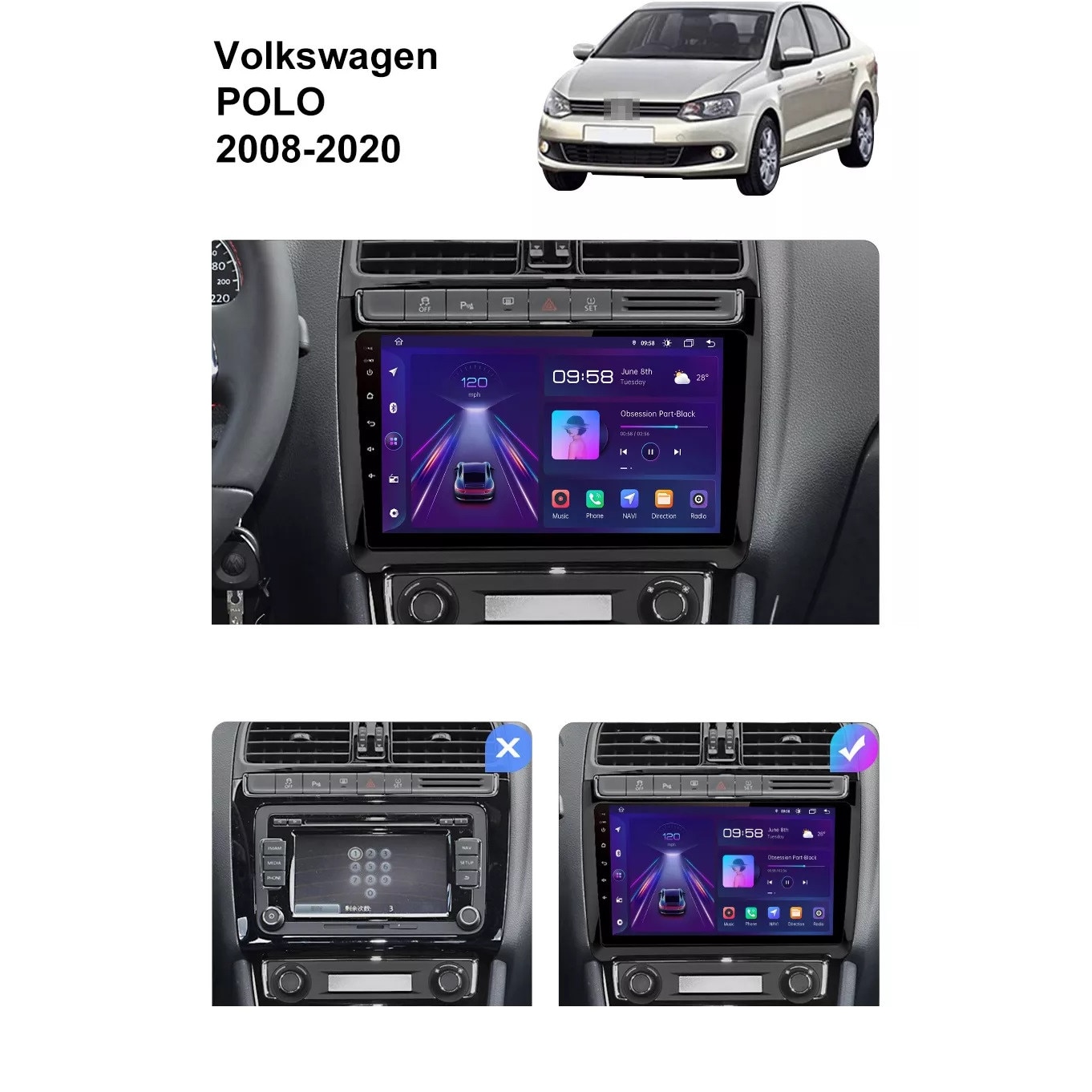 Navigatie Volkswagen Polo 2009-2017, Android 12, 8GB RAM 128GB, Ecran ...