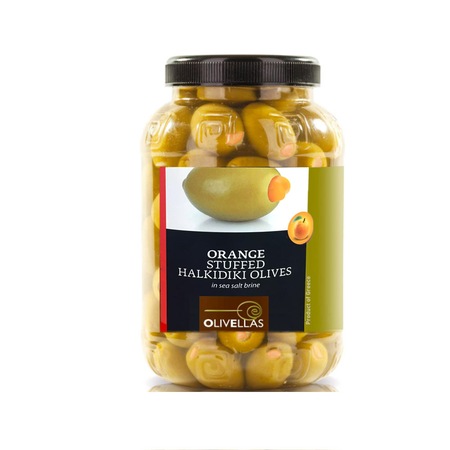Masline verzi grecesti umplute cu pasta portocale, Olivellas, 900 g ...