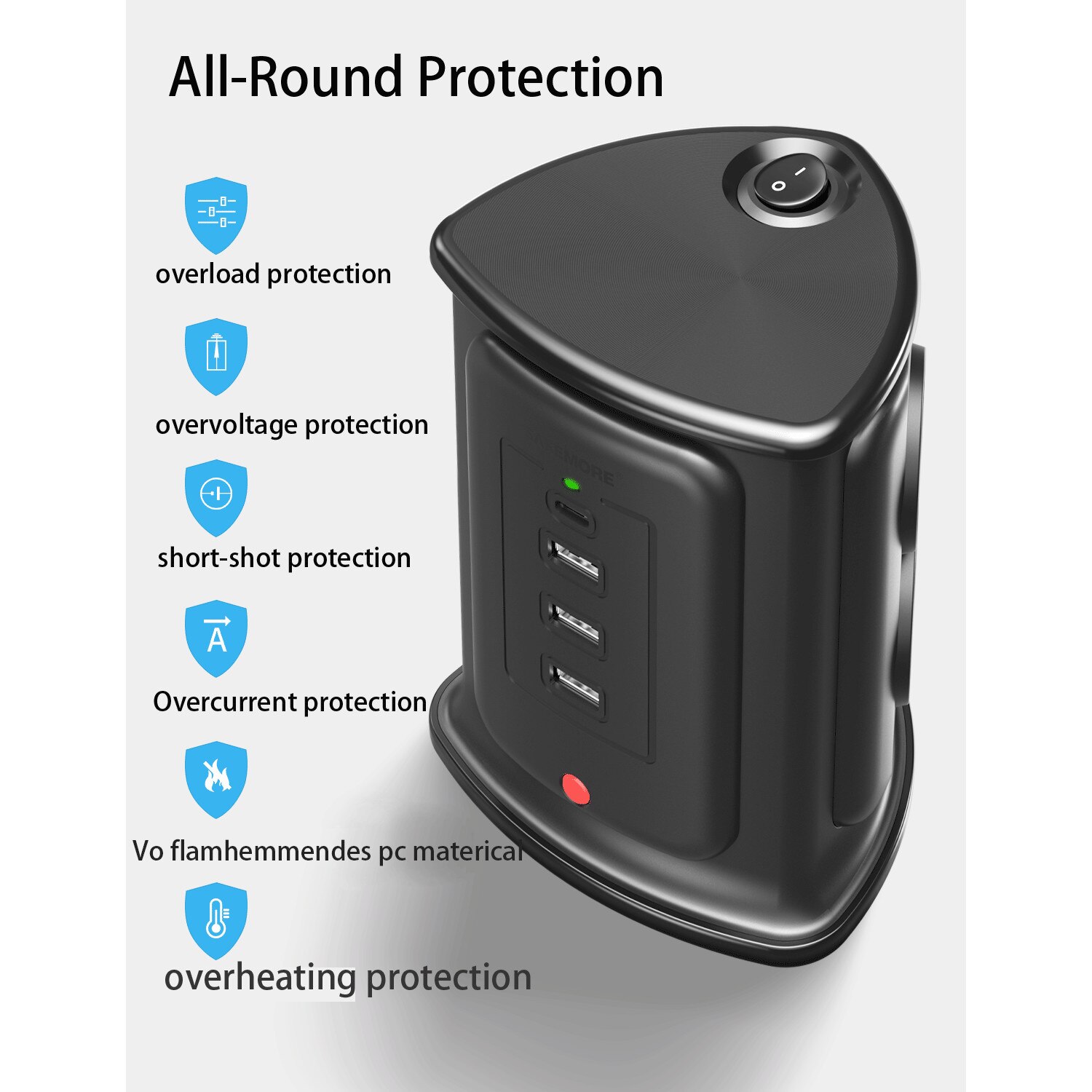 Prelungitor tip turn, SAFEMORE, 4 prize, 4xUSB/USB-C, PD Fast changer,2 ...