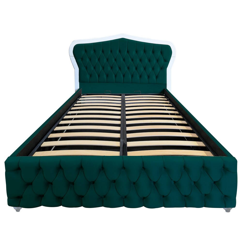 Pat dublu tapitat Egeea cu picioare, 160/200, verde, cu somiera ...