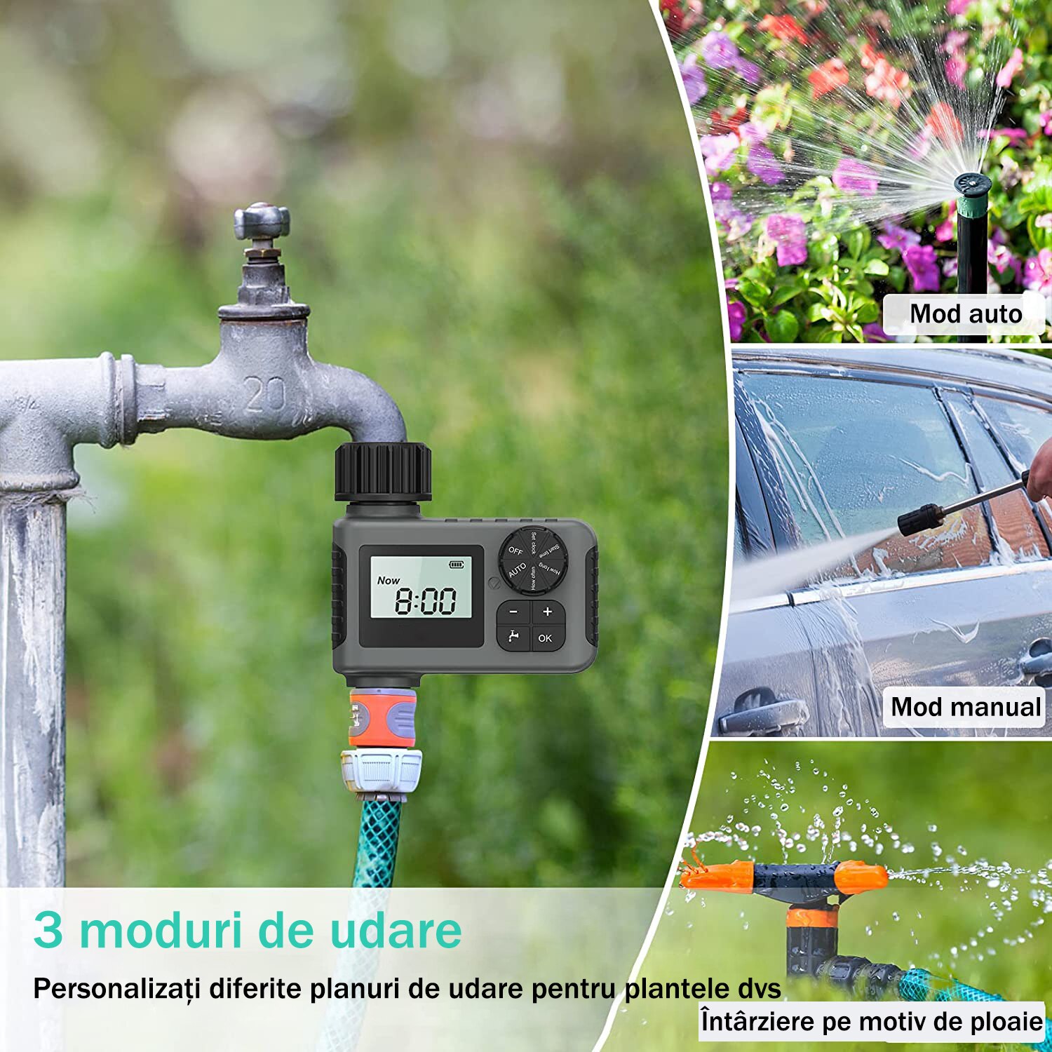 Programator irigare gradina, BYONDSELF®, display LCD, 3 moduri de ...