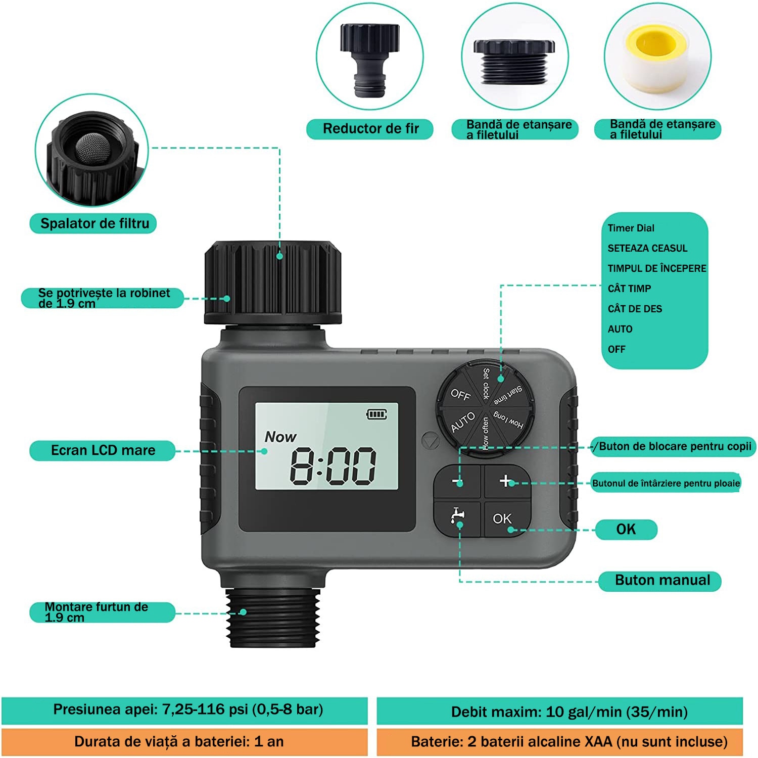 Programator irigare gradina, BYONDSELF®, display LCD, 3 moduri de ...