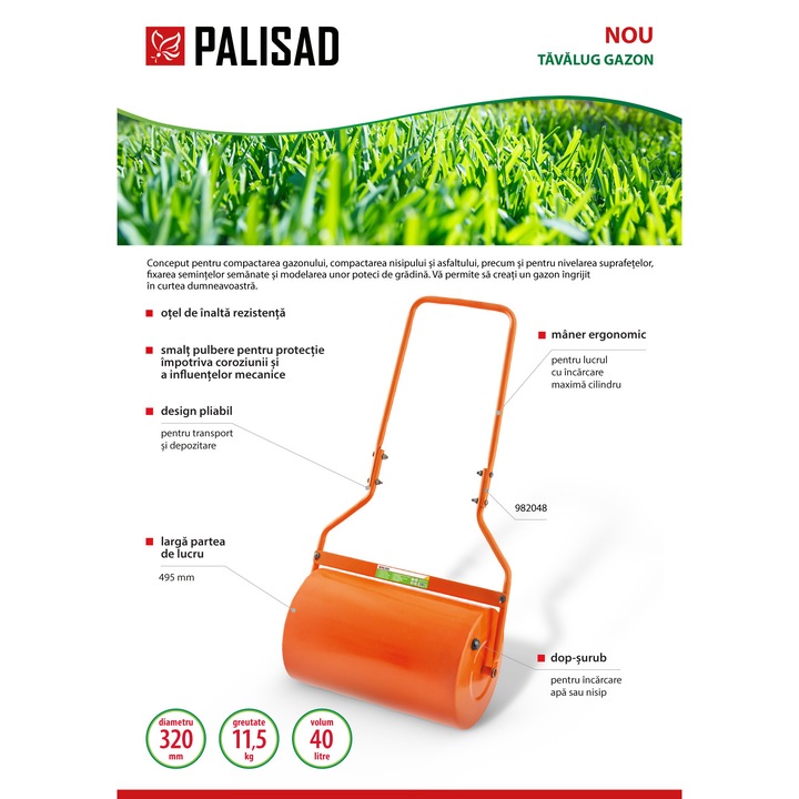 Tavalug de gazon, 40l, manual, Palisad - eMAG.ro