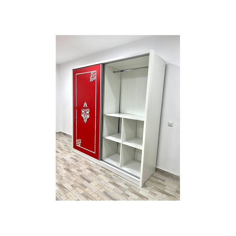 Dressing cu usi glisante, COD101, Alb+Rosu, 200x206x61cm - eMAG.ro