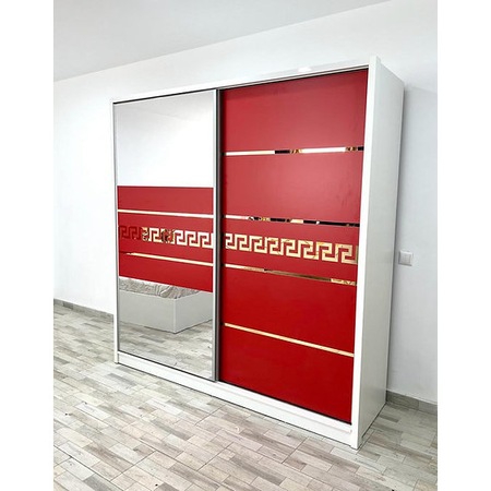 Dressing cu usi glisante, COD103, Alb+Rosu, 200x206x61cm - eMAG.ro