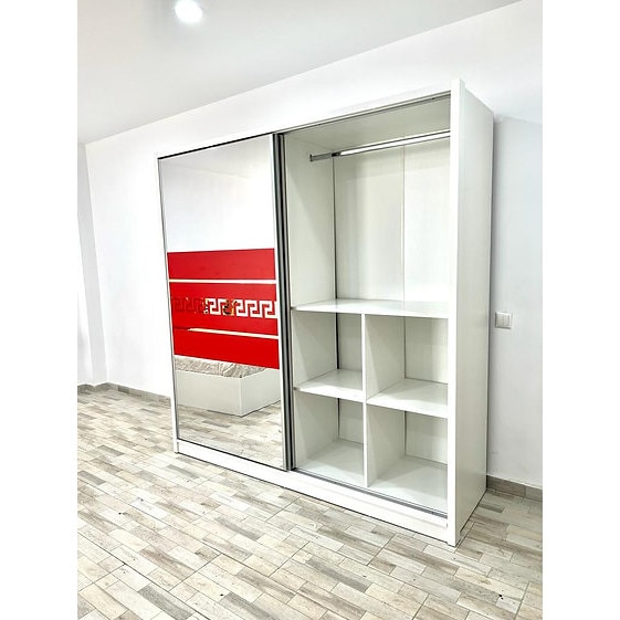 Dressing cu usi glisante, COD103, Alb+Rosu, 200x206x61cm - eMAG.ro