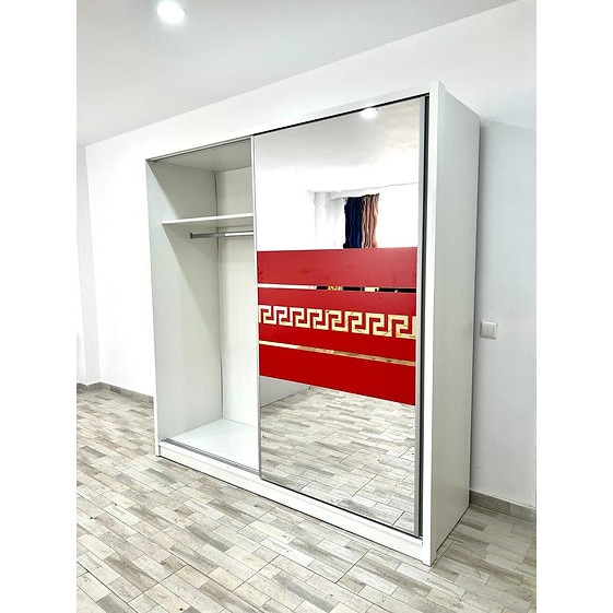 Dressing cu usi glisante, COD103, Alb+Rosu, 200x206x61cm - eMAG.ro
