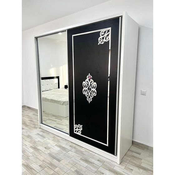 Dressing cu usi glisante, COD101, Alb+Negru, 200x206x61cm - eMAG.ro