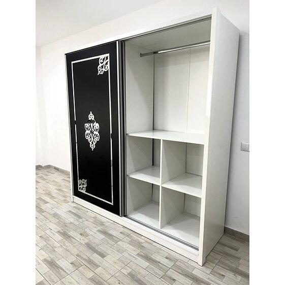 Dressing cu usi glisante, COD101, Alb+Negru, 200x206x61cm - eMAG.ro