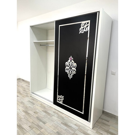 Dressing cu usi glisante, COD101, Alb+Negru, 200x206x61cm - eMAG.ro