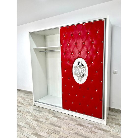 Dressing cu usi glisante, COD102, Alb+Rosu, 200x206x61cm - eMAG.ro