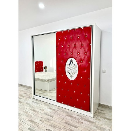 Dressing cu usi glisante, COD102, Alb+Rosu, 200x206x61cm - eMAG.ro