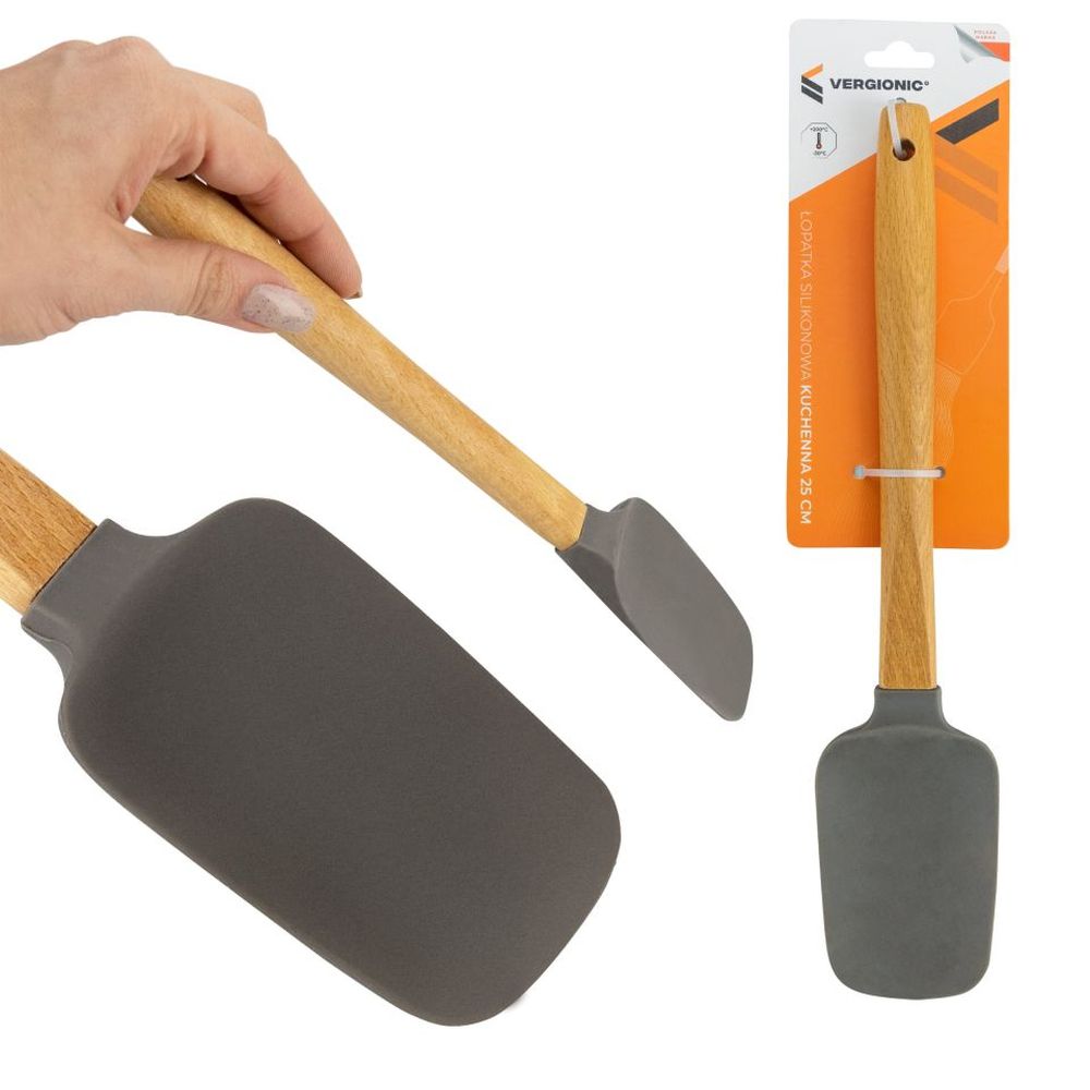 Spatula din silicon Vergionic, cu maner din lemn 25 cm, Gri - eMAG.ro