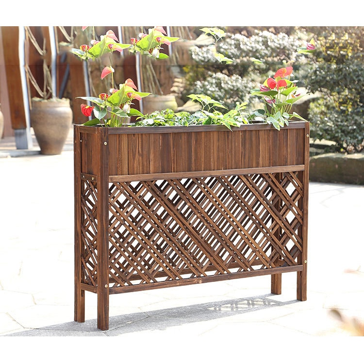 Jardiniera cu spalier de gradina si terasa, din lemn, maro, 120x90x25 ...