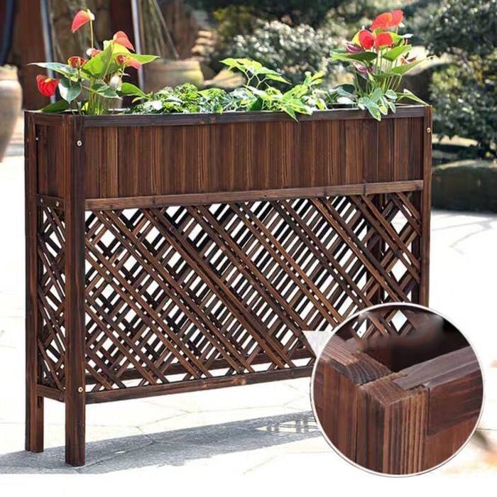 Jardiniera cu spalier de gradina si terasa, din lemn, maro, 120x90x25 ...