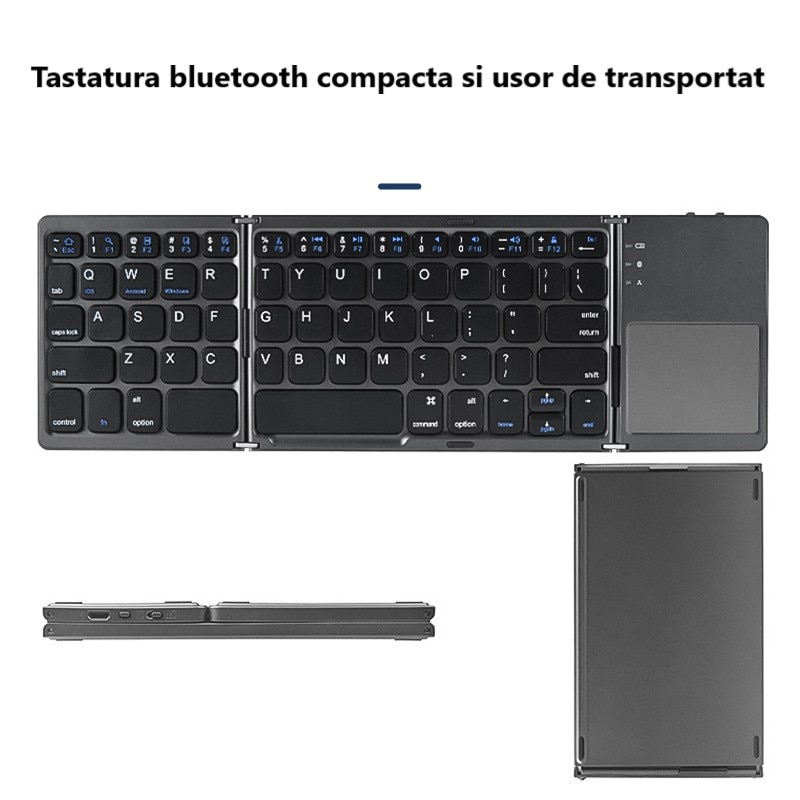 Сгъваема, компактна, безжична Bluetooth клавиатура с вграден тъчпад ...