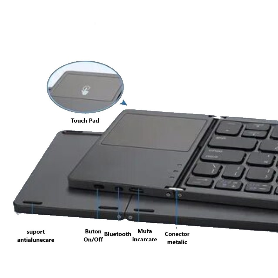 Tastatura Bluetooth pliabila, compacta, wireless cu touchpad integrat ...