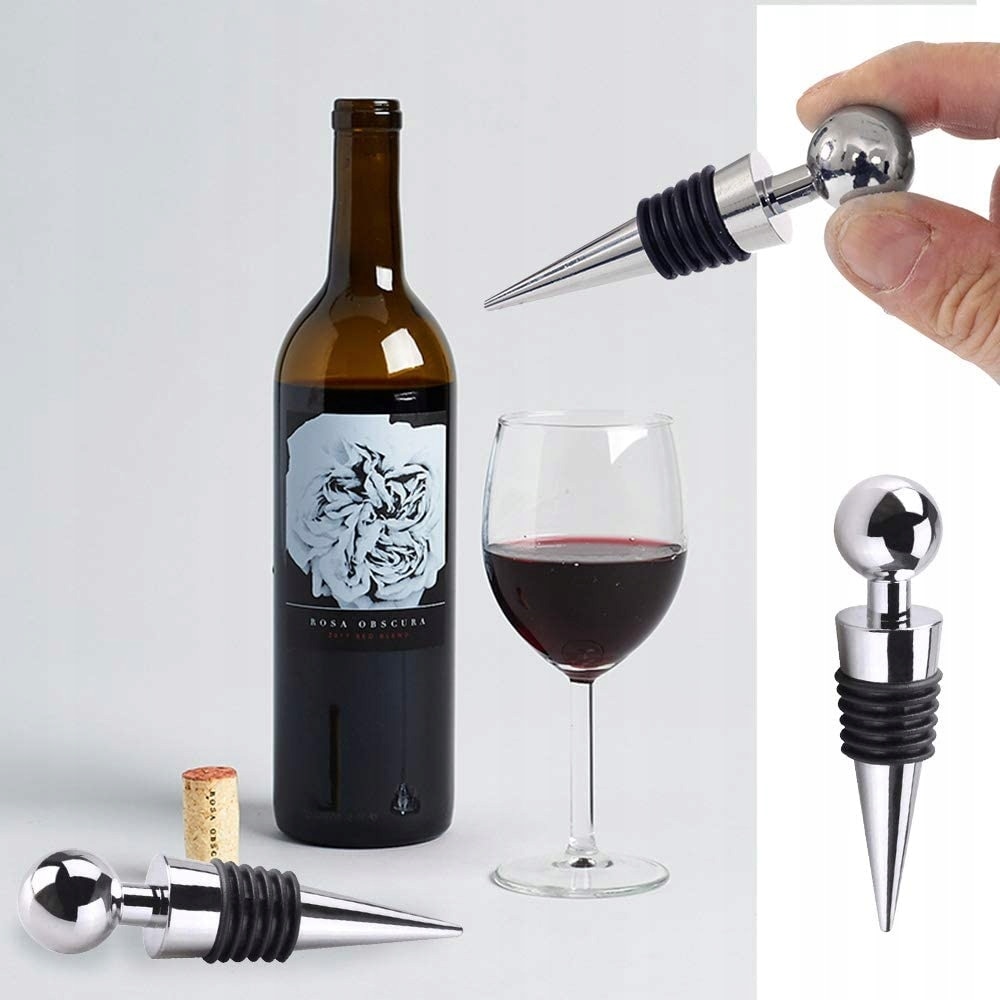 Dop sticla de vin, Silicon/Inox, 2 x 9 cm, Argintiu/Negru - eMAG.ro