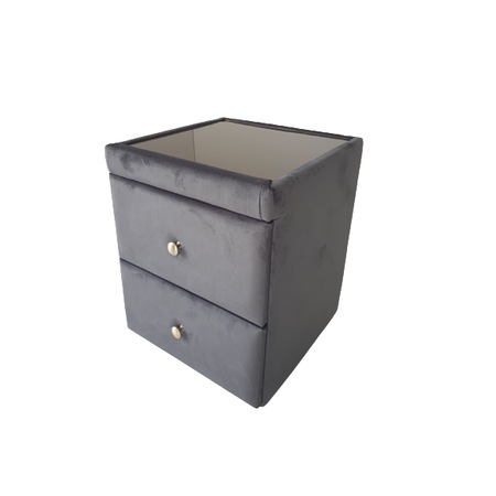 Noptiera, tapitata cu catifea gri, 2 sertare, 55x46x46 cm - eMAG.ro