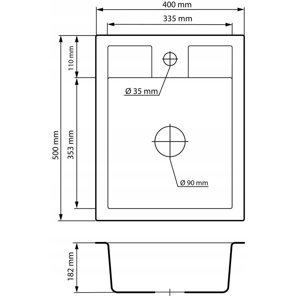 Chiuveta pentru bucatarie, Granitan, Granit, 500 x 400 mm, Alb/Auriu ...