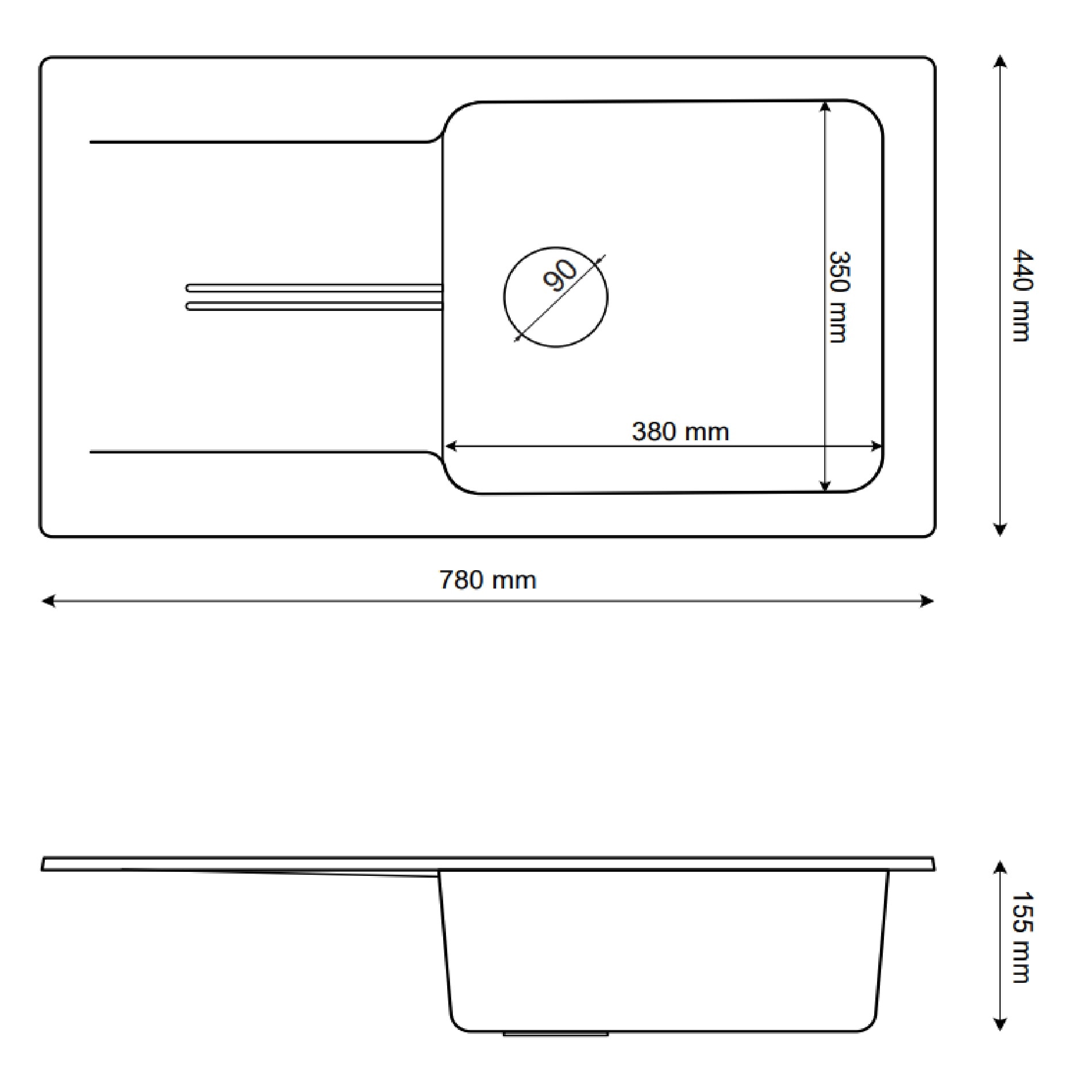 Set chiuveta de bucatarie cu robinet si sifon, Granitan, 78x44 cm ...