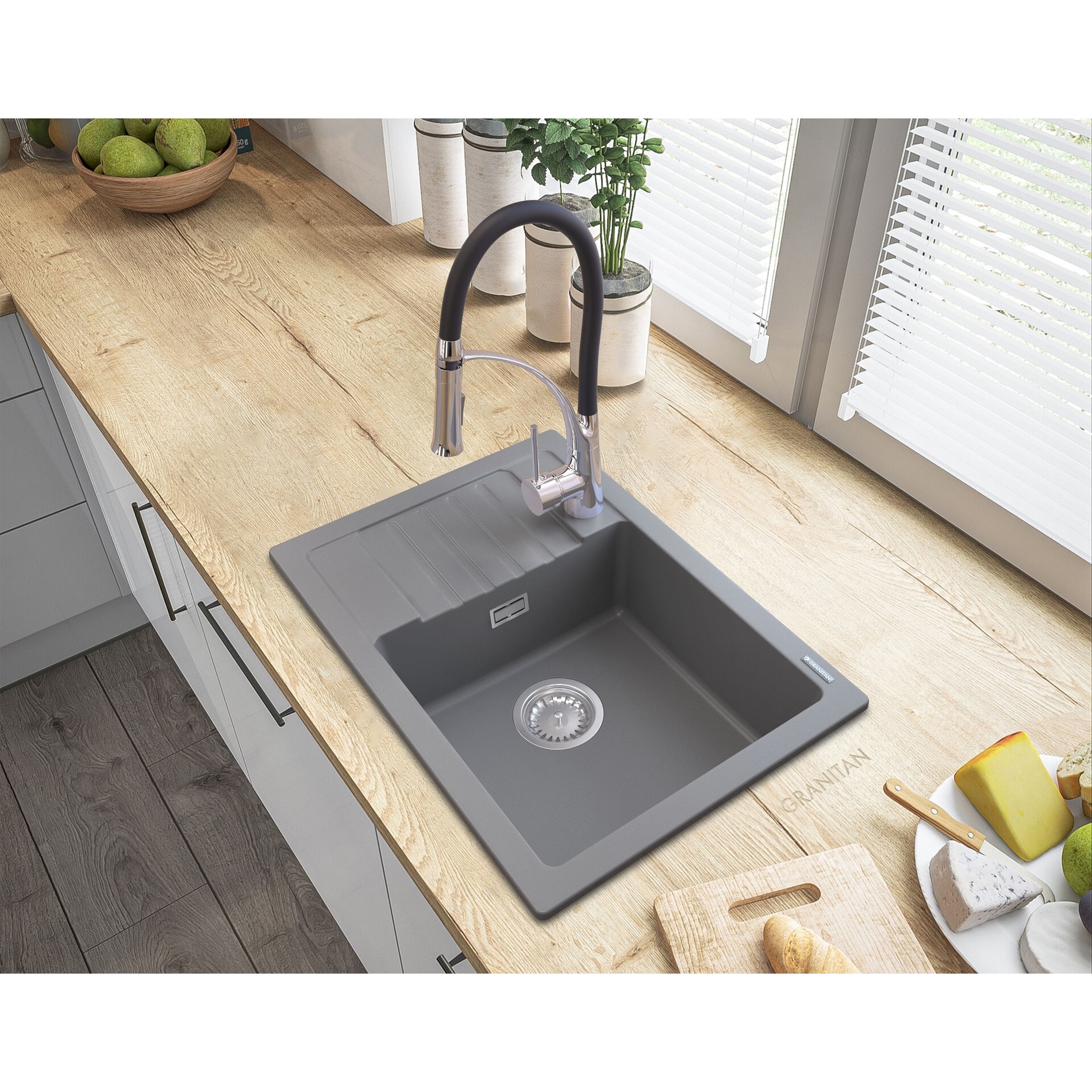 Set chiuveta bucatarie, Granitan, Granit, 620 x 440mm, Gri - eMAG.ro