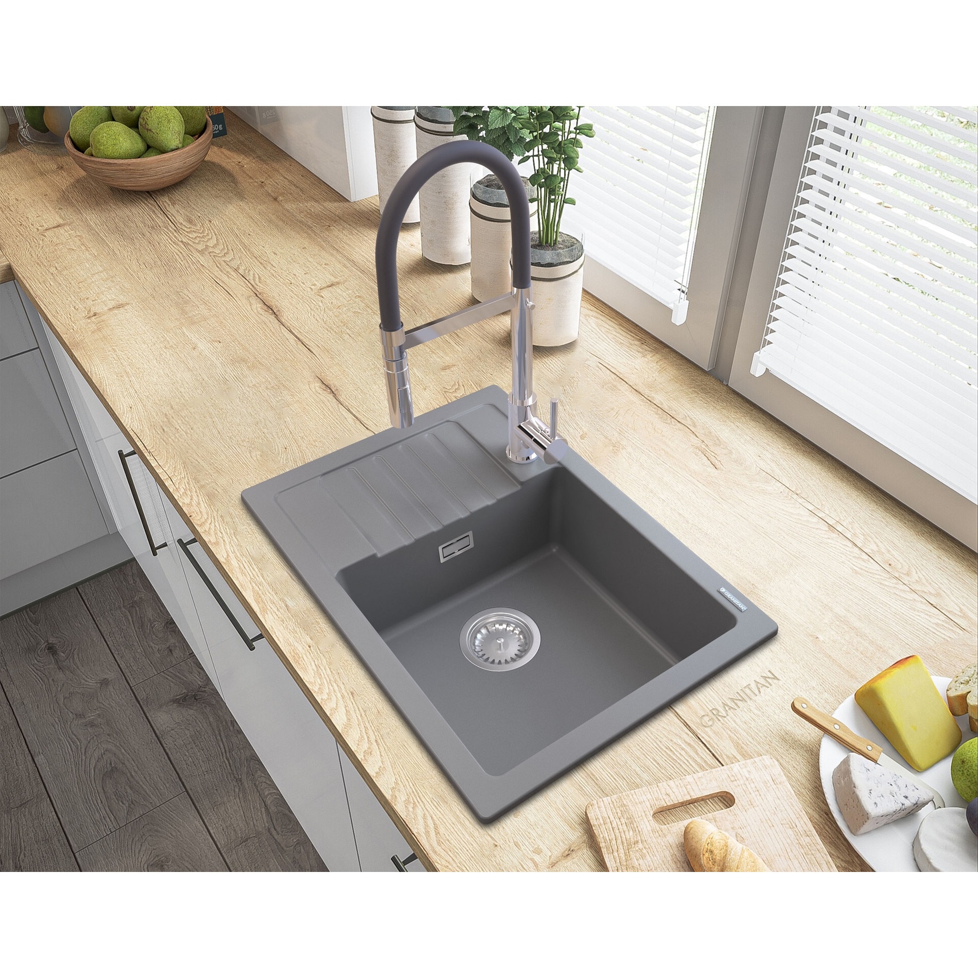 Set chiuveta bucatarie, Granitan, Granit, 620 x 440mm, Gri - eMAG.ro