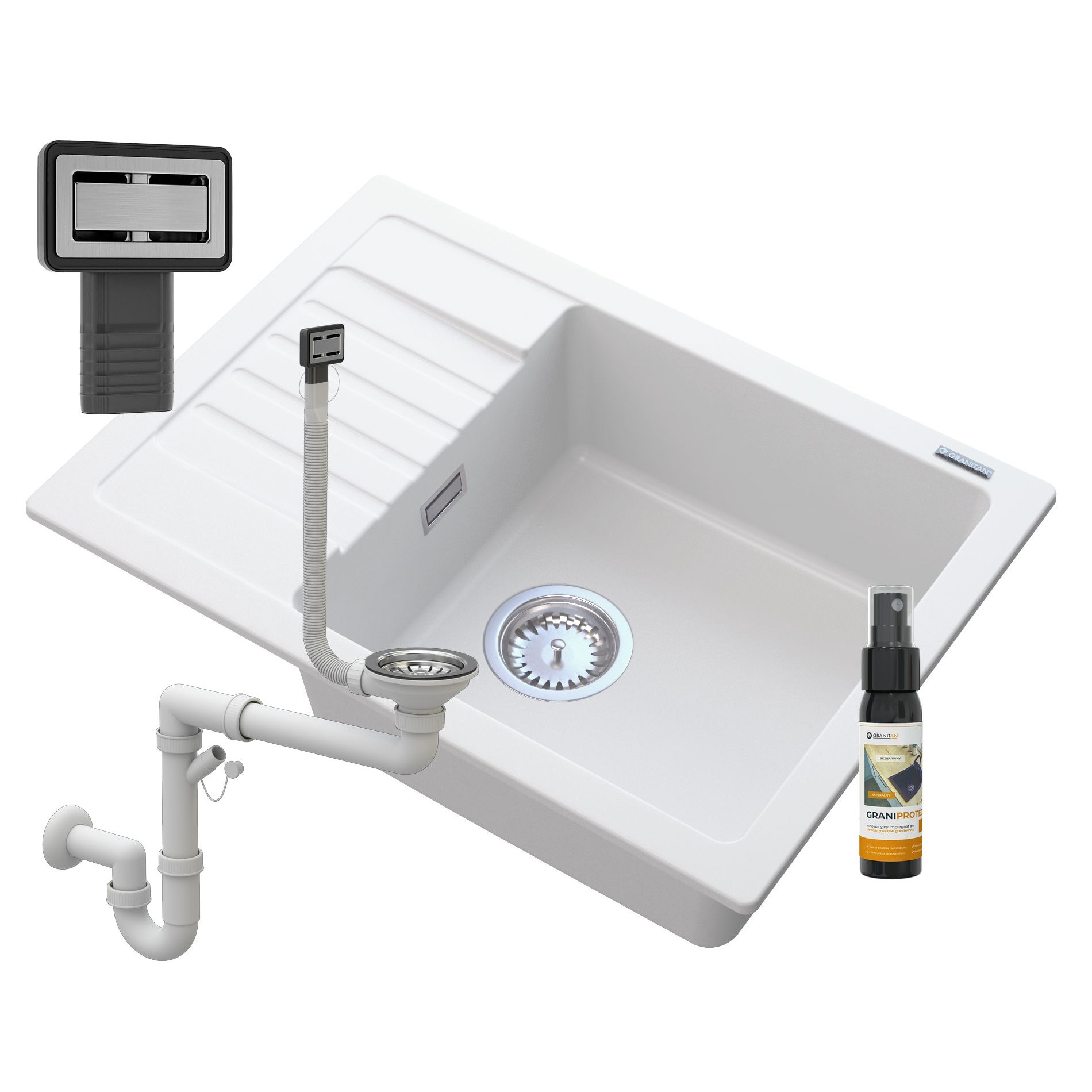 Set chiuveta bucatarie, Granitan, Granit, 620 x 440mm, Alb - eMAG.ro