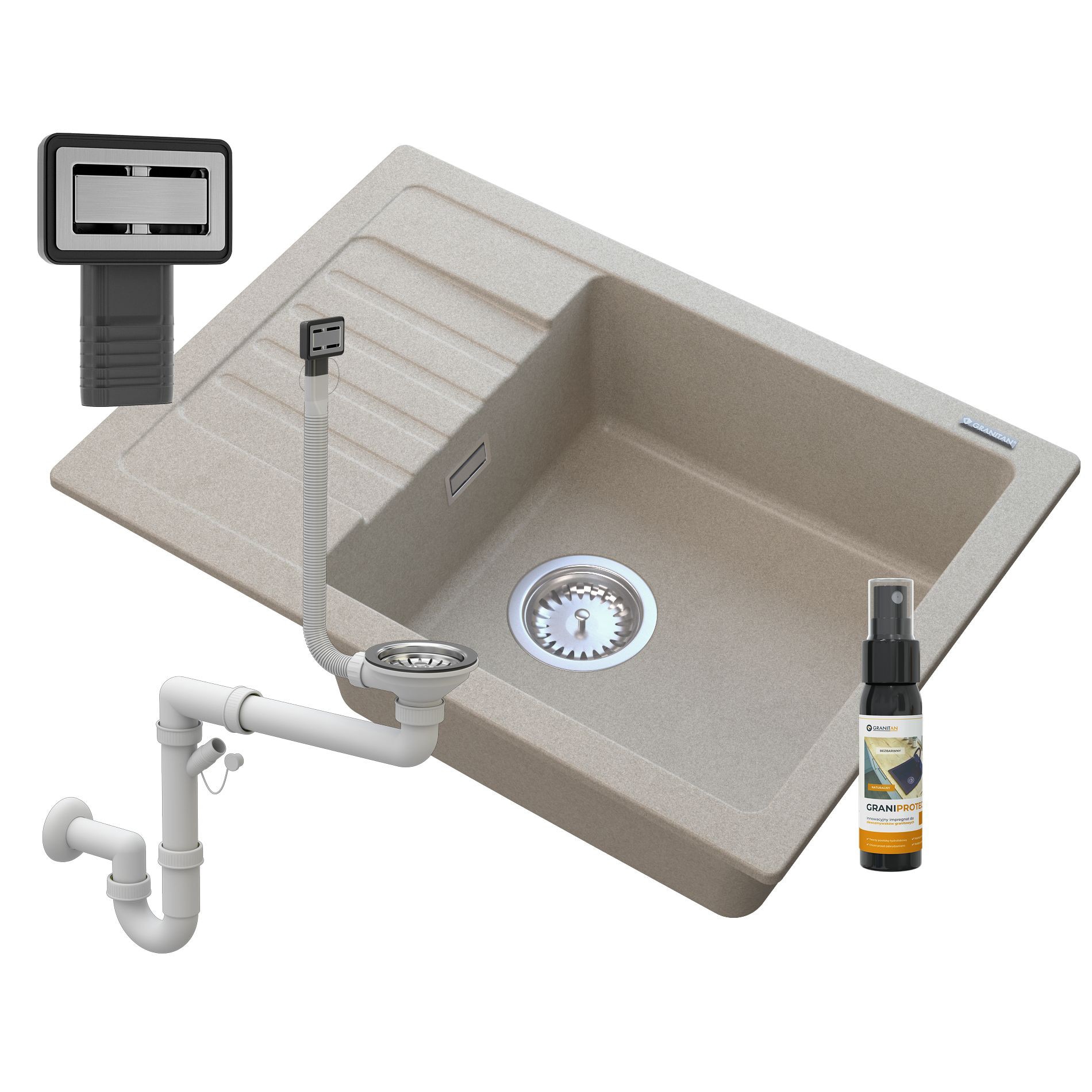 Set chiuveta bucatarie, Granitan, Granit, 620 x 440mm, Bej - eMAG.ro