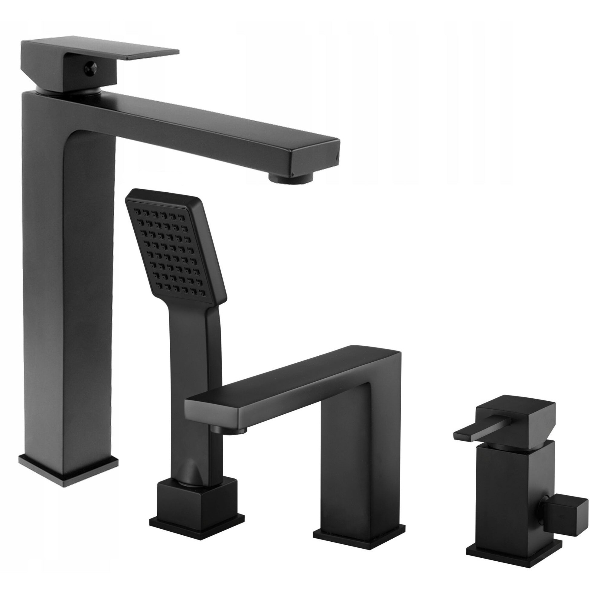 Set baterie pentru baie, Granitan, Alama, 4 orificii, Negru - eMAG.ro