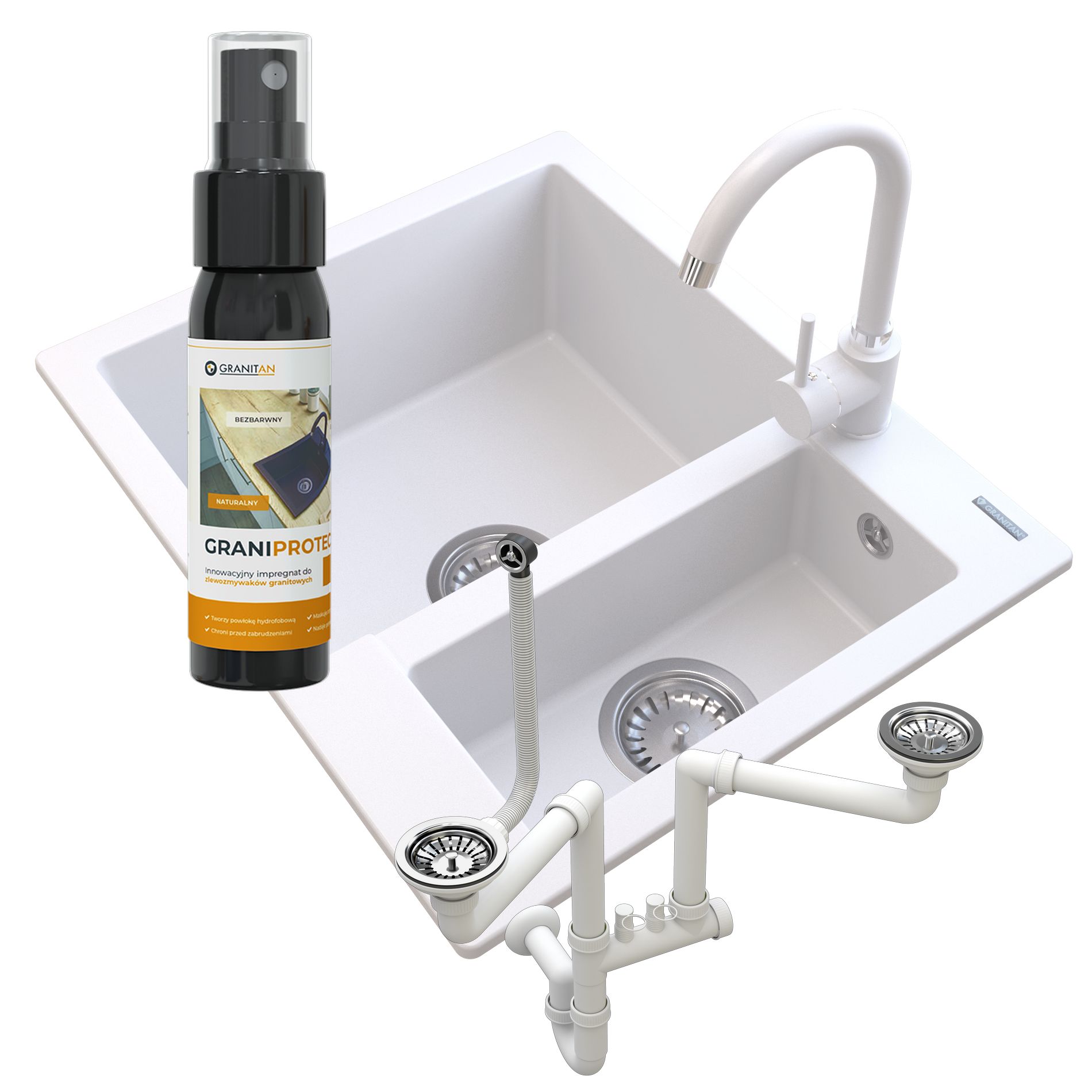 Set chiuveta bucatarie, GRANITAN, Granit, 600 x 500mm, Alb - eMAG.ro