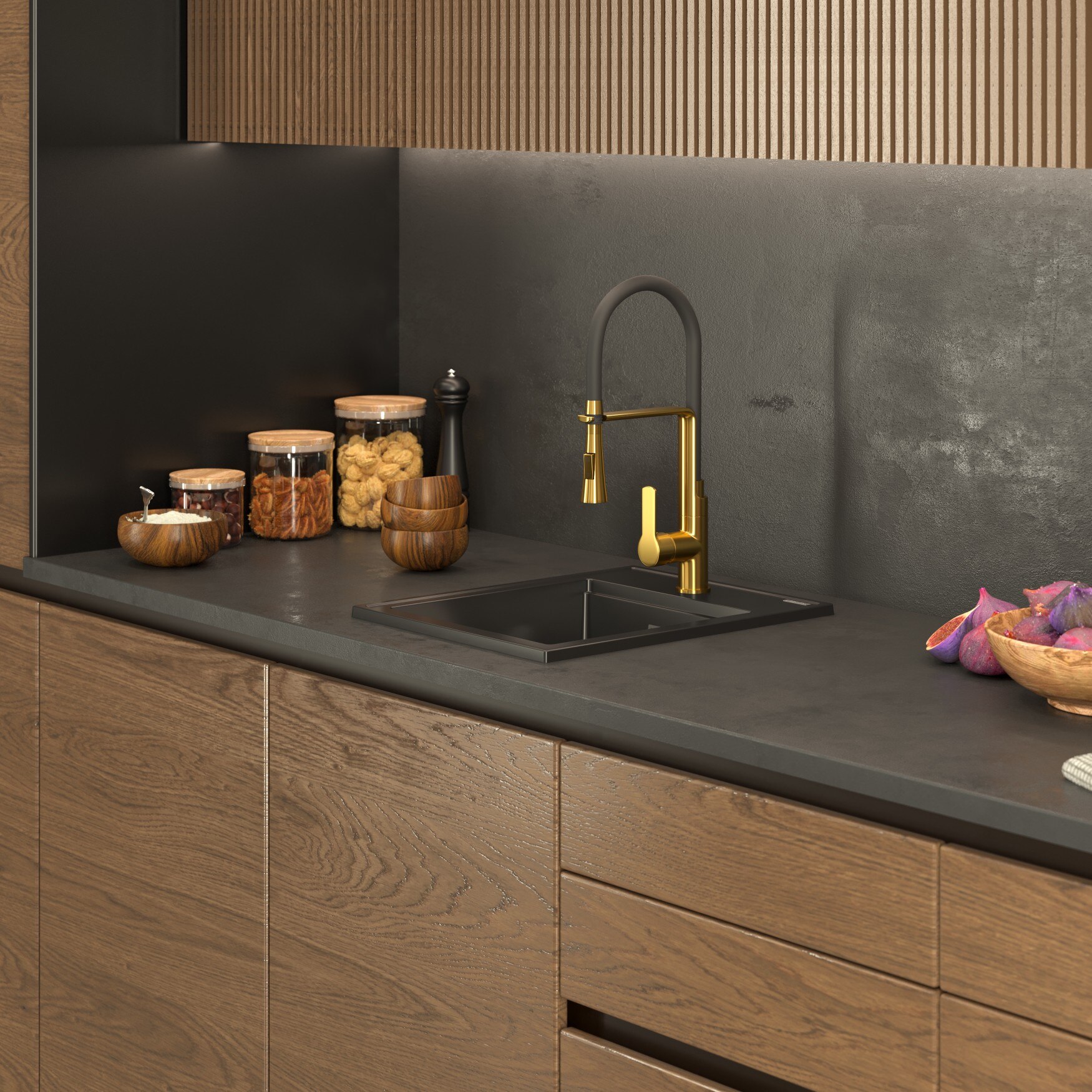 Set chiuveta bucatarie, GRANITAN, Granit, 500 x 400mm, Negru - eMAG.ro