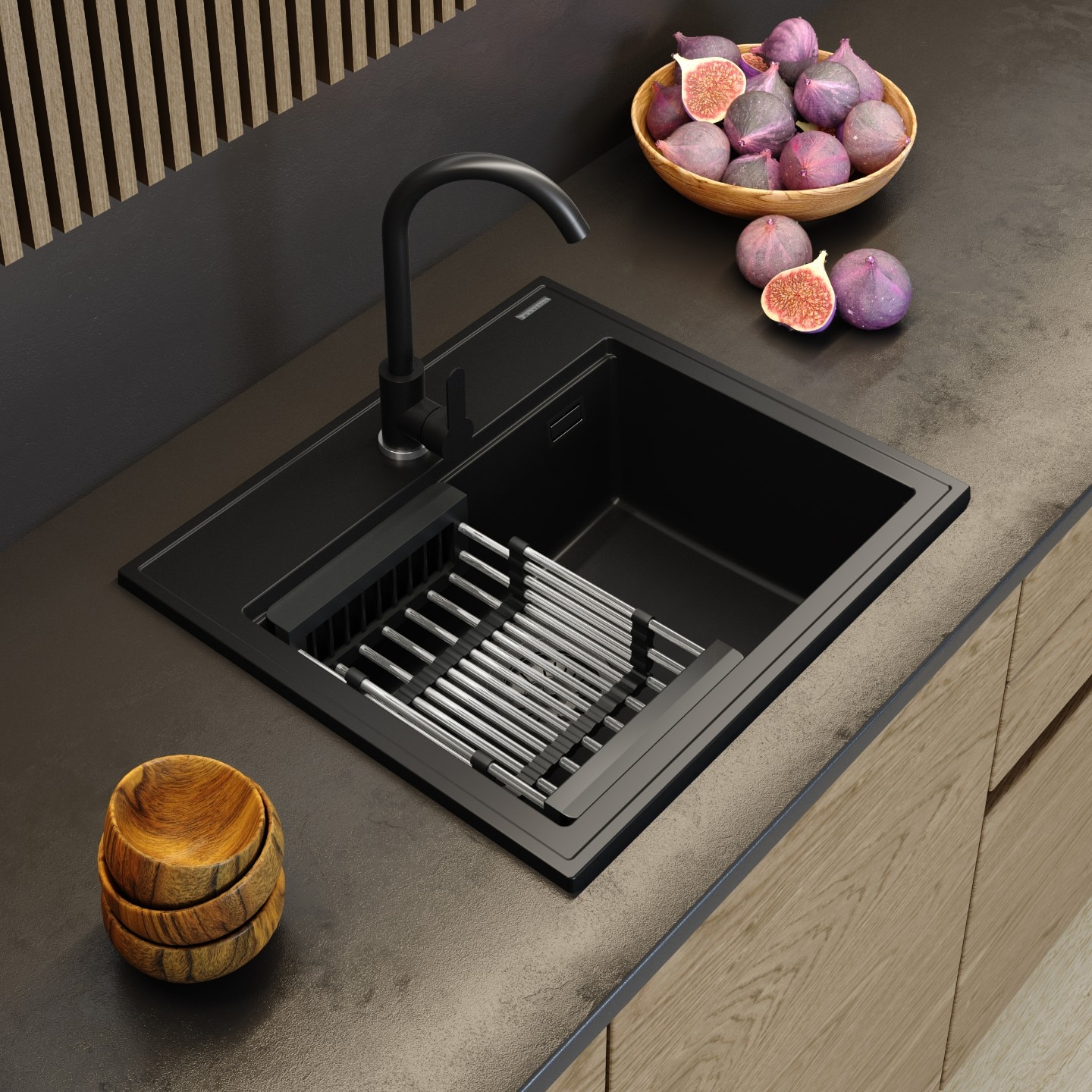 Set chiuveta bucatarie, Granitan, Granit, Negru - eMAG.ro