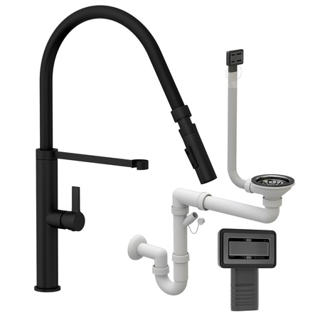 Set robinet/sifon pentru chiuveta, Granitan, Alama/PVC, Negru/Negru ...